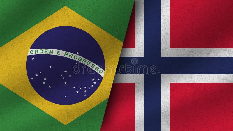 Norway and Brazil Realistic Two Flags Together Stock Illustration ...