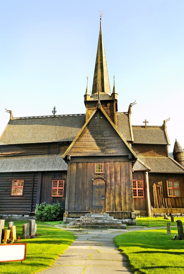 Wood church in Norway. stock image. Image of mountain - 21865639