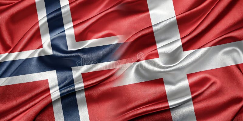 Norway and Denmark Flags Waving Together in a Blended Representation of ...