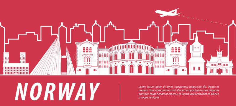 Norway Famous Landmarks by Silhouette Style Stock Vector - Illustration ...