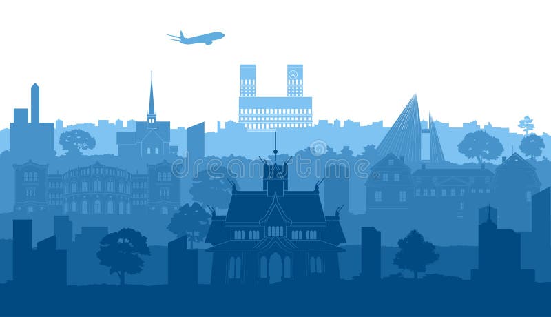 Norway Famous Landmarks by Silhouette Style Stock Vector - Illustration ...