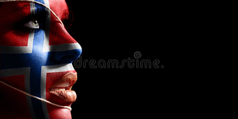 Norway Flag Painted on a Face of a Young Woman National Flag Stock ...