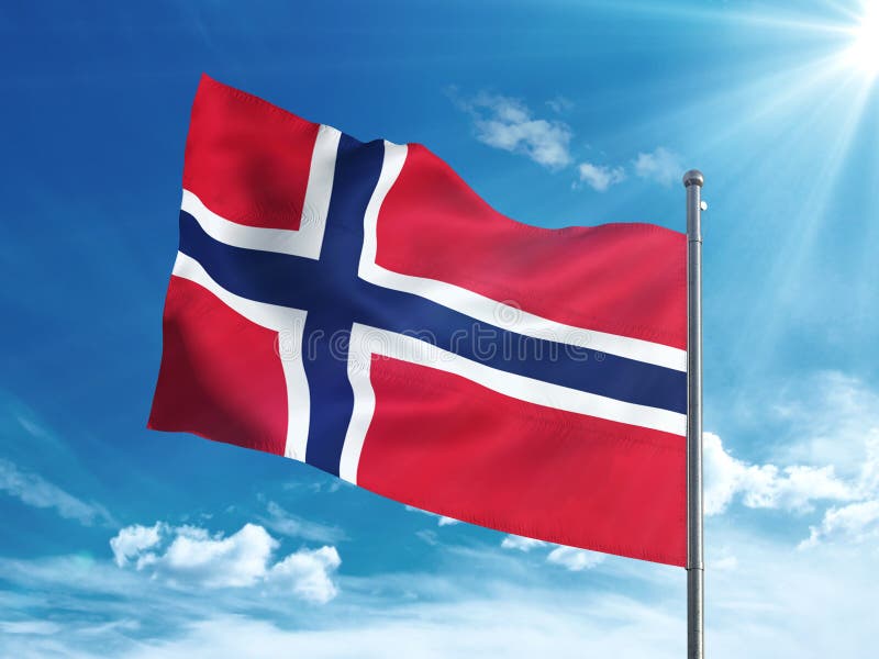 Norway Flag Waving in the Blue Sky Stock Illustration - Illustration of ...