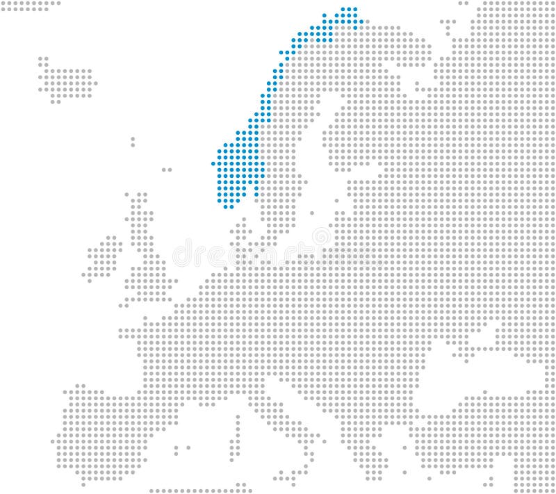 Norway - Grey and Blue Dotted Map of Europe Stock Illustration ...