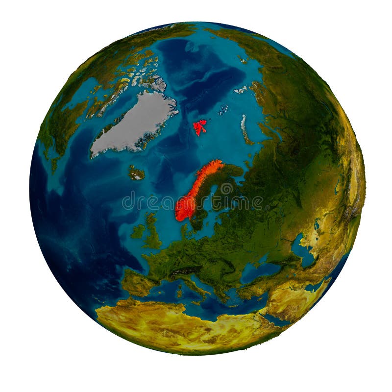 Norway Highlighted on a White Simplified 3D World Map. Digital 3D ...