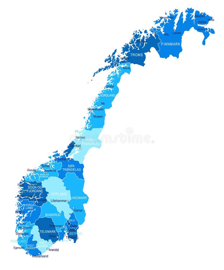 Norway Map. Cities, Regions. Vector Stock Illustration - Illustration ...