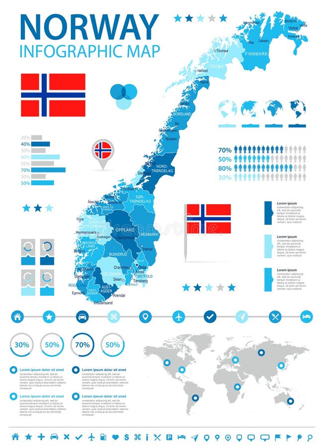 Infographic for Norway, Detailed Map of Norway with Flag Stock Vector ...