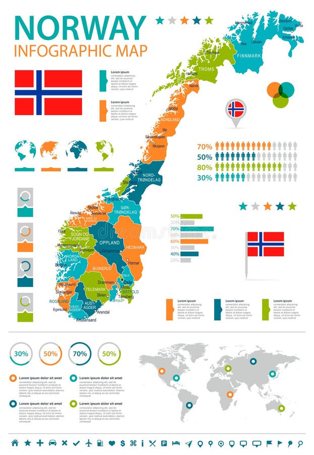 Norway - Map and Flag - Infographic Illustration Stock Illustration ...