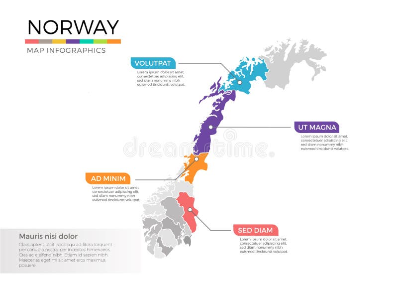 Norway Map Infographics Vector Template with Regions and Pointer Marks ...