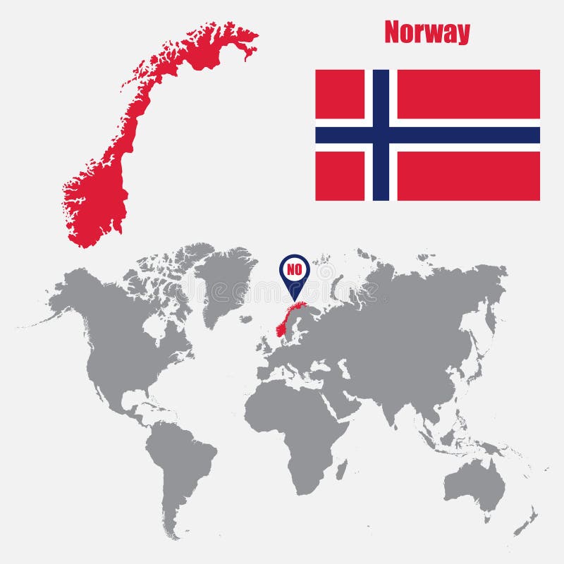 Norway Map on a World Map with Flag and Map Pointer. Vector ...