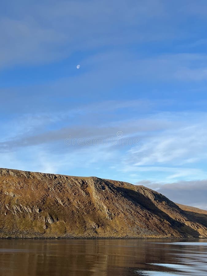 Full Moon Above the Mountains and Water in the Fjords in Norway Stock ...