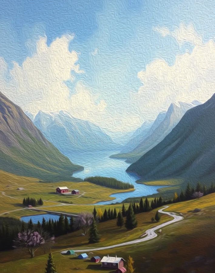 Norway . Mountain Landscape. Pattern with Oil Paint for Printing on ...