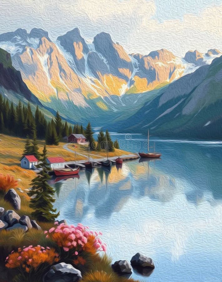 Norway . Mountain Landscape. Pattern with Oil Paint for Printing on ...