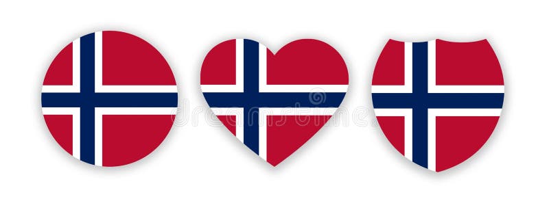 Norway National Flag in a Shape of Circle, Heart and Shield Isolated ...