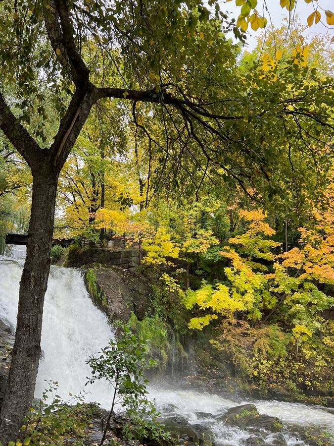 Beautiful Waterfalls with Autumn Foliage in Oslo, Norway Stock Image ...