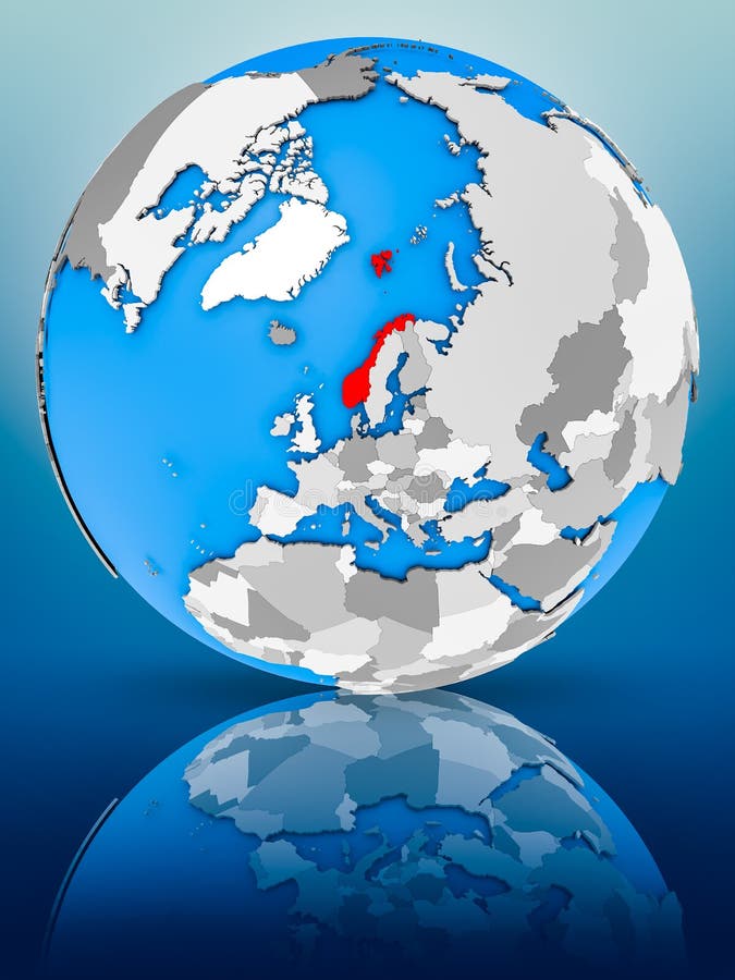 Norway on political globe stock image. Image of world - 123867993