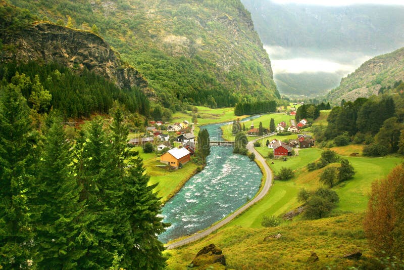 Norway river valley stock photo. Image of moored, ship - 137916444