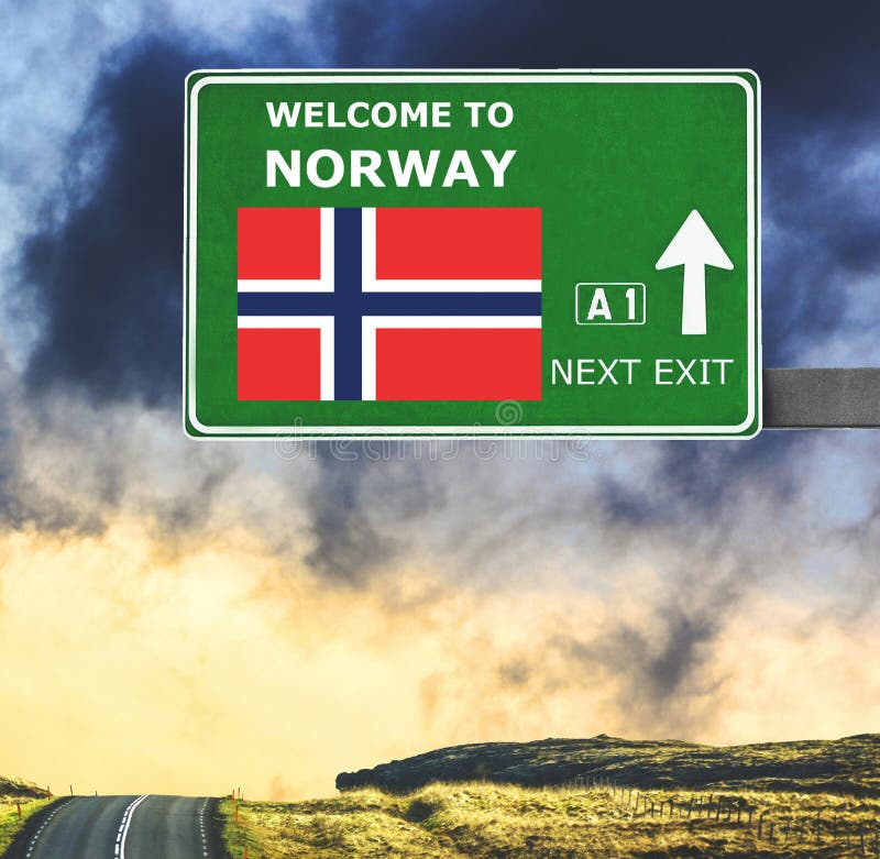 NORWAY Road Sign Against Clear Blue Sky Stock Image - Image of clouds ...