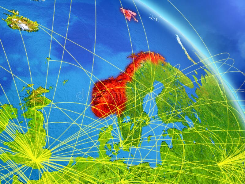 Norway from Space with Network Stock Illustration - Illustration of ...