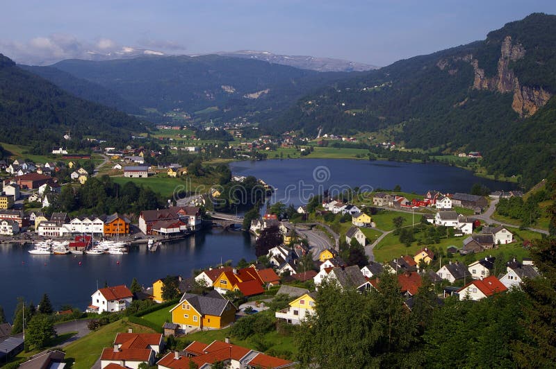 Norway, town by fjord stock image. Image of roof, fjord - 4661723