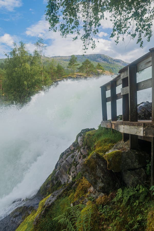 Norway Waterfall Landscape on a Summer Day . Stock Image - Image of ...