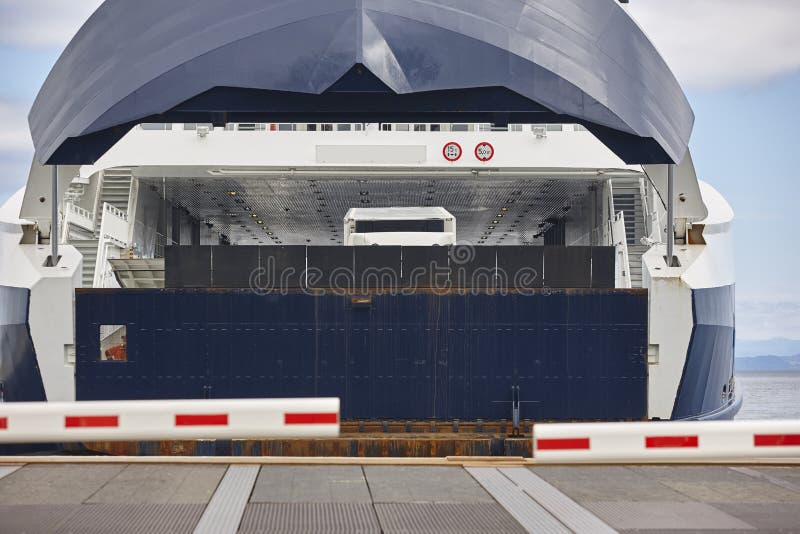 Norwegian Car Ferry Landing at Port. Closed Barrier Stock Image - Image ...
