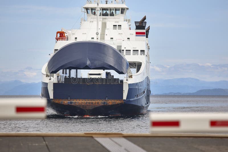 Norwegian Car Ferry Landing at Port. Closed Barrier Stock Photo - Image ...