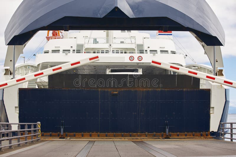 Norwegian Car Ferry Landing at Port. Open Barrier Stock Image - Image ...