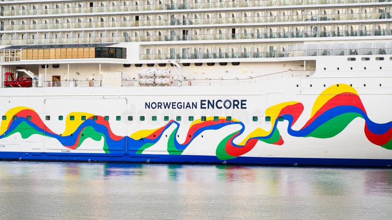 Norwegian Encore Name on Side of Cruise Ship with Unique Design ...