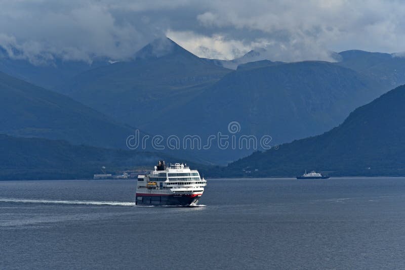 Norwegian Ferries in Alesund Norway Stock Photo - Image of mist ...