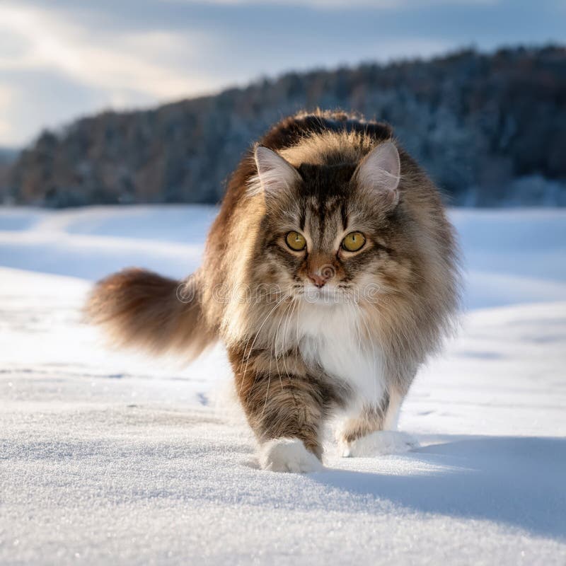 Norwegian Forest Cat with Fluffy Tail Stock Illustration - Illustration ...