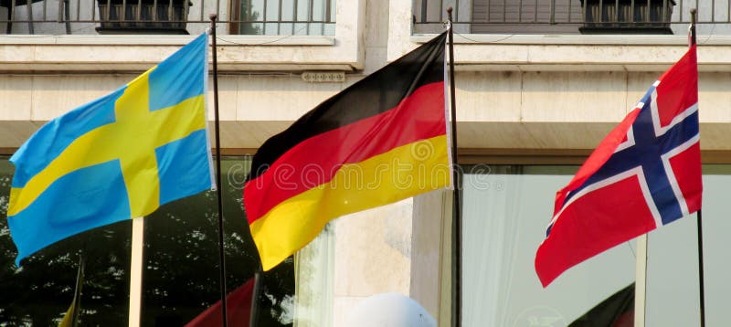 Norwegian, German, Sweeden Flags Stock Photo - Image of flags, german ...