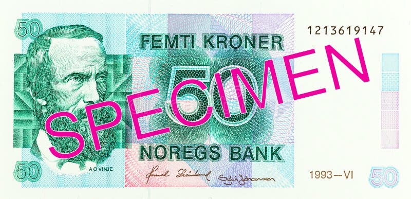 50 Norwegian Krone Bank Note Obverse Stock Image - Image of economic ...