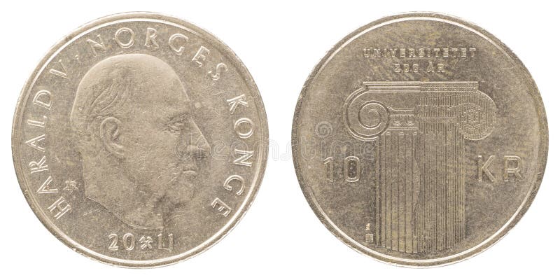 Norwegian Krone Coin Standing on a White Table Editorial Photography ...