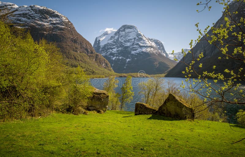 Norwegian Landscape in Spring Stock Image - Image of travel, lodalen ...