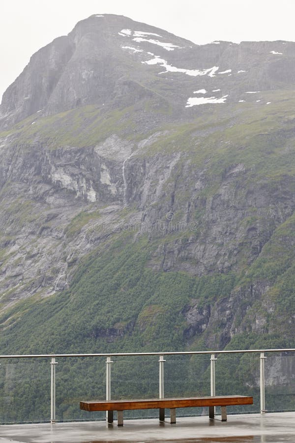 Norwegian Mountain Viewpoint with Bench. Travel Norway Stock Image ...