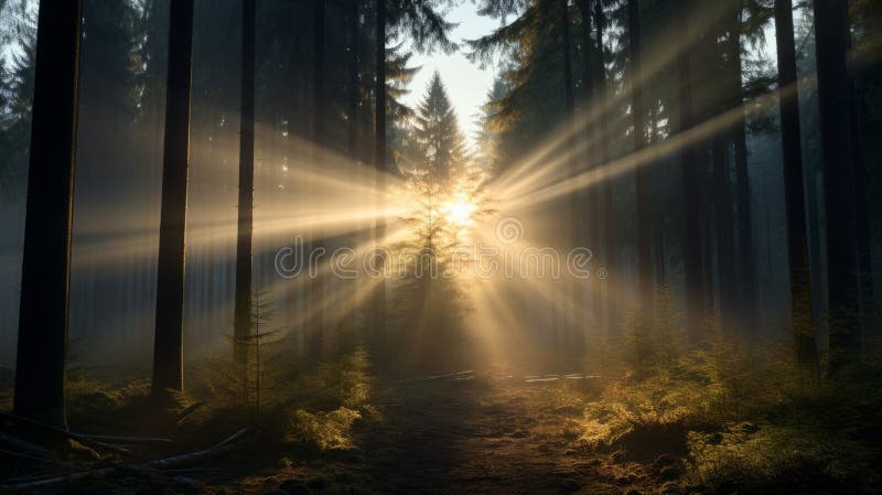 Norwegian Nature: a Realistic Ray Tracing Image of a Misty Forest Path ...