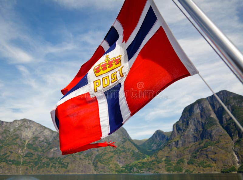 Norwegian Post Flag on a Ferry in Sognefjord Norway Stock Image - Image ...