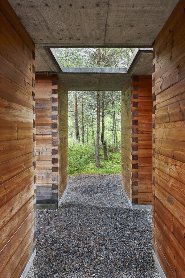 Norwegian Rest Area into the Forest. Tourism Norway. Landscape Stock ...