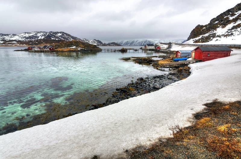 Norwegian sea bay in April stock photo. Image of coast - 40528920
