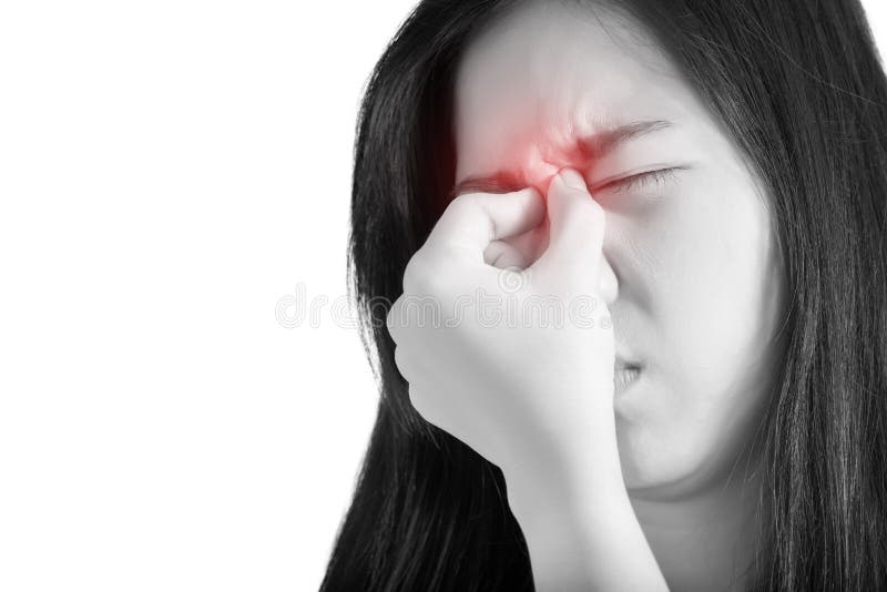 Nose Pain Symptom in a Woman Isolated on White Background. Clipping ...