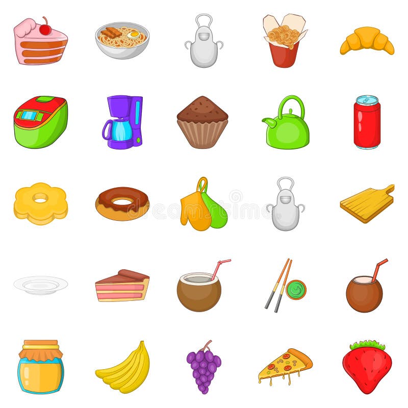Nosh Icons Set, Cartoon Style Stock Vector - Illustration of breakfast ...