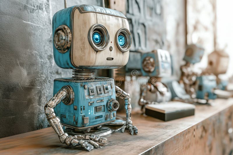 Nostalgia Discarded Technology Old Robots on Shelf Stock Illustration ...