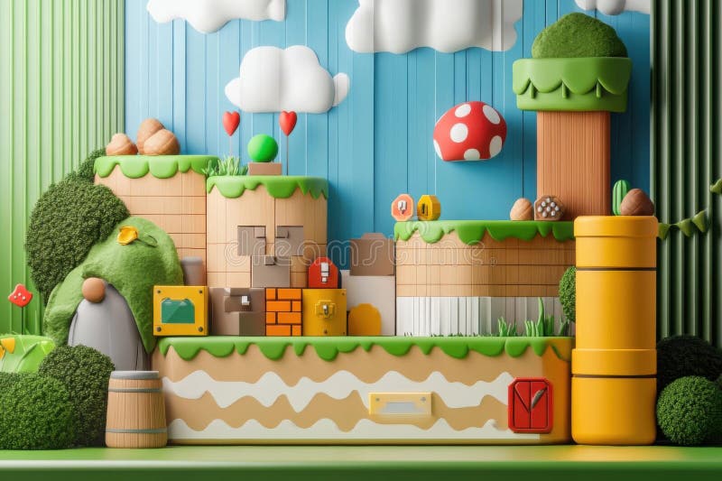 Nostalgic Adventure. a Playful Mario Background Showcasing Iconic Game ...
