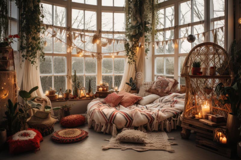 Nostalgic Boho Winter Room Tent. Generate Ai Stock Photo - Image of ...