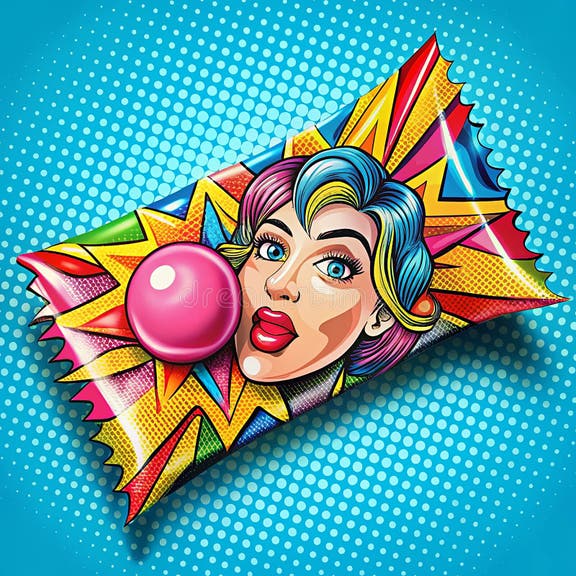 Nostalgic Bubblegum Wrapper with Bright Colors and Comic Book Elements Stock Illustration ...
