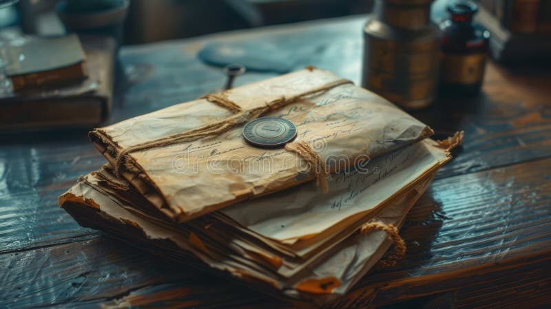 A Nostalgic Collection of Old Letters Wrapped in Twine, Resting on a ... A Nostalgic Collection of Old Letters Wrapped in Twine, Resting on a ...