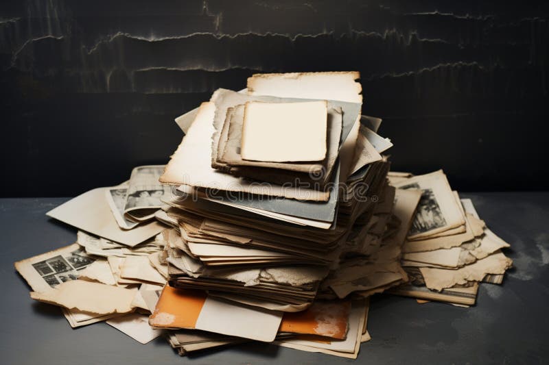 Nostalgic Collection Stack of Old, Rumpled Postcards on Grey Stock ...
