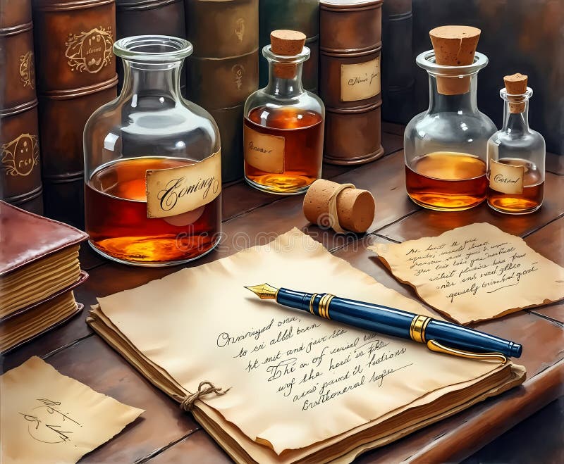 Vintage Writing and Reading Still Life Stock Illustration ...