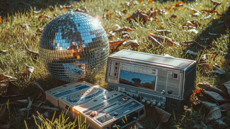 Vintage Electronics and a Shiny Disco Ball in Outdoor Setting with ...
